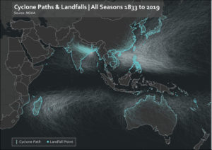 Visualization of Cyclone Paths and Landfall Points 1833 – 2019 ...